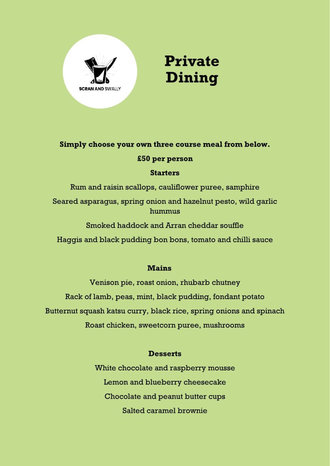 Our Unique Menus - Scran And Swally